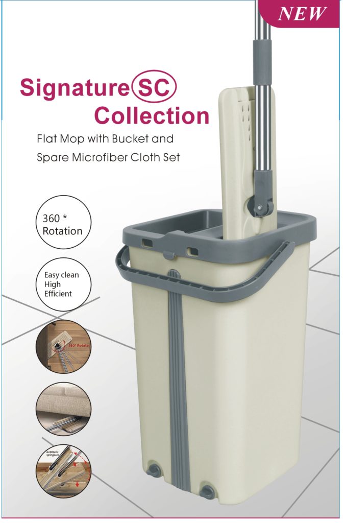 Large 360° Flat Mop & Bucket Set Microfiber 2 Pads, Wash and Dry Self ...